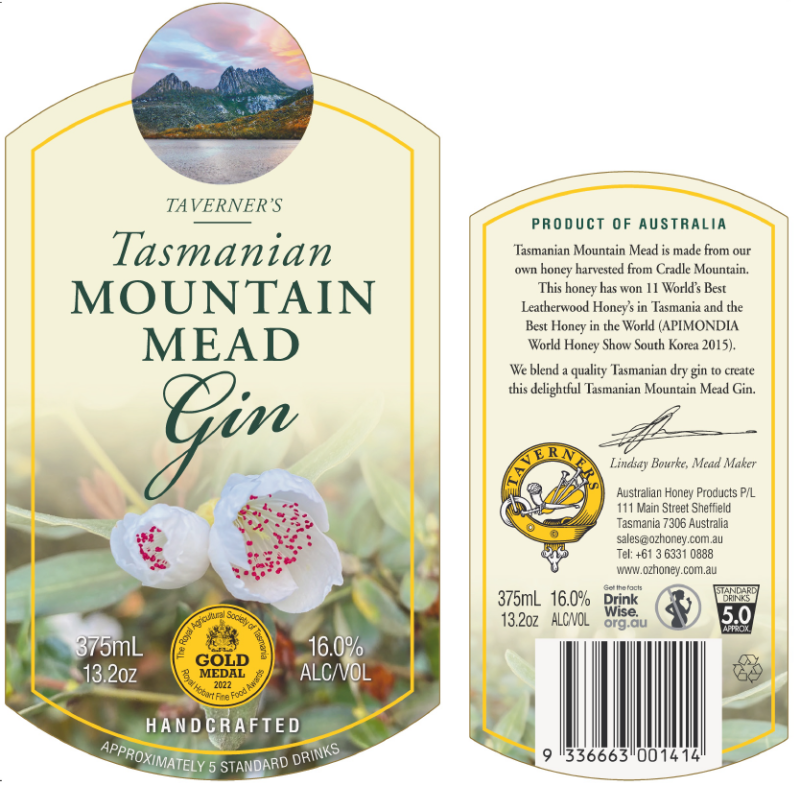 Taverner’s Tasmanian Mountain Mead Gin 375ml - Australian Honey Products